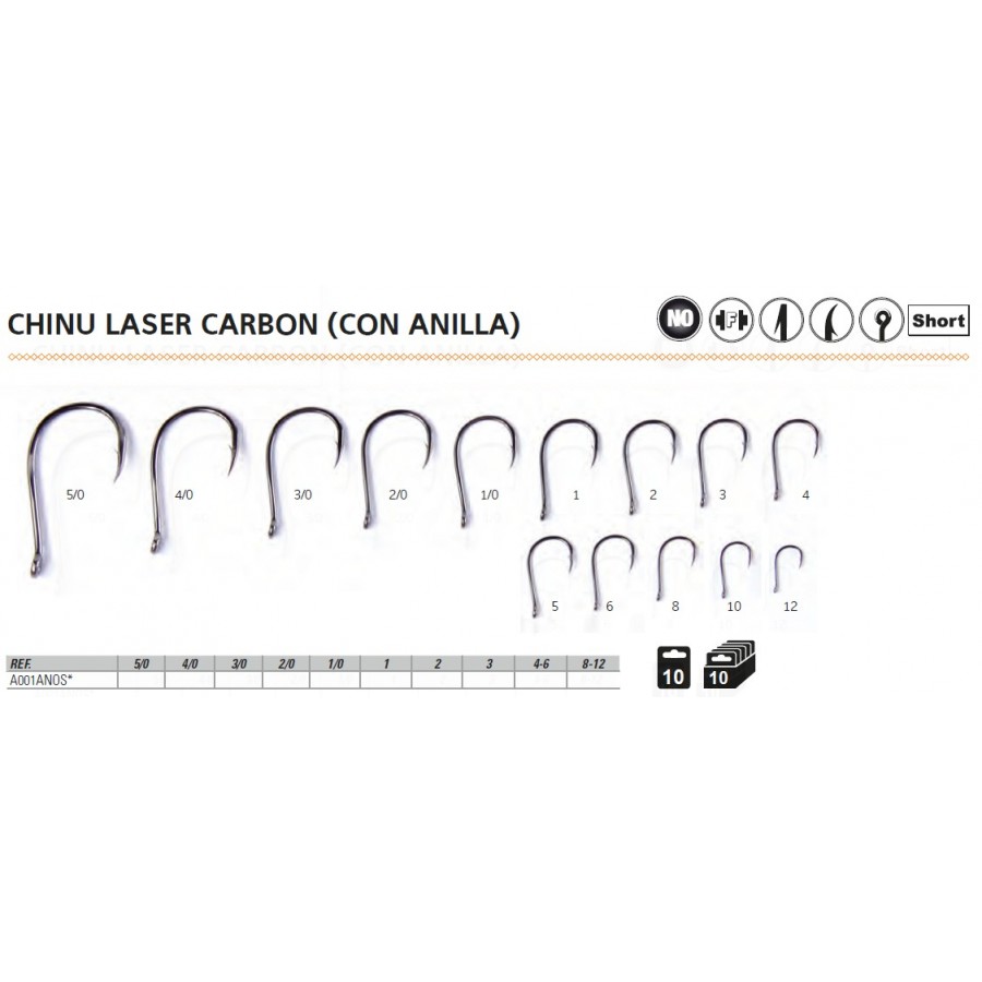 Anzuelo Asari Chinu Laser Carbon Nikel Negro con Anilla
