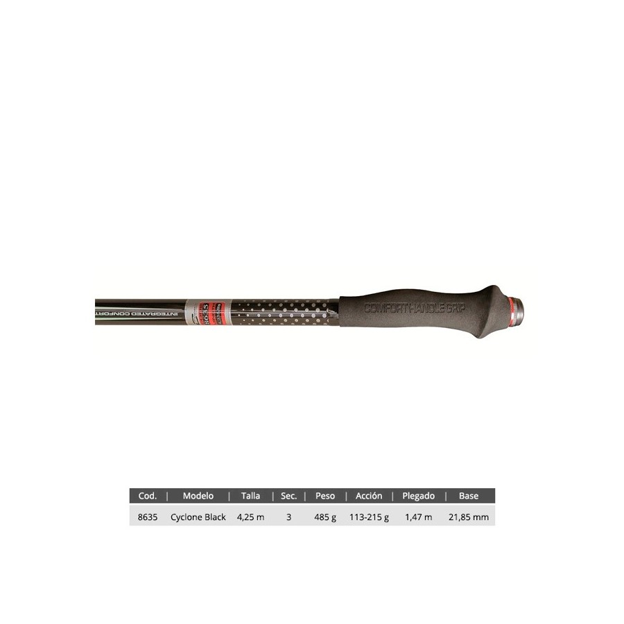 Caña de pesca Cinnetic Cyclone Black Flexi Hybrid. 4,25 metros.